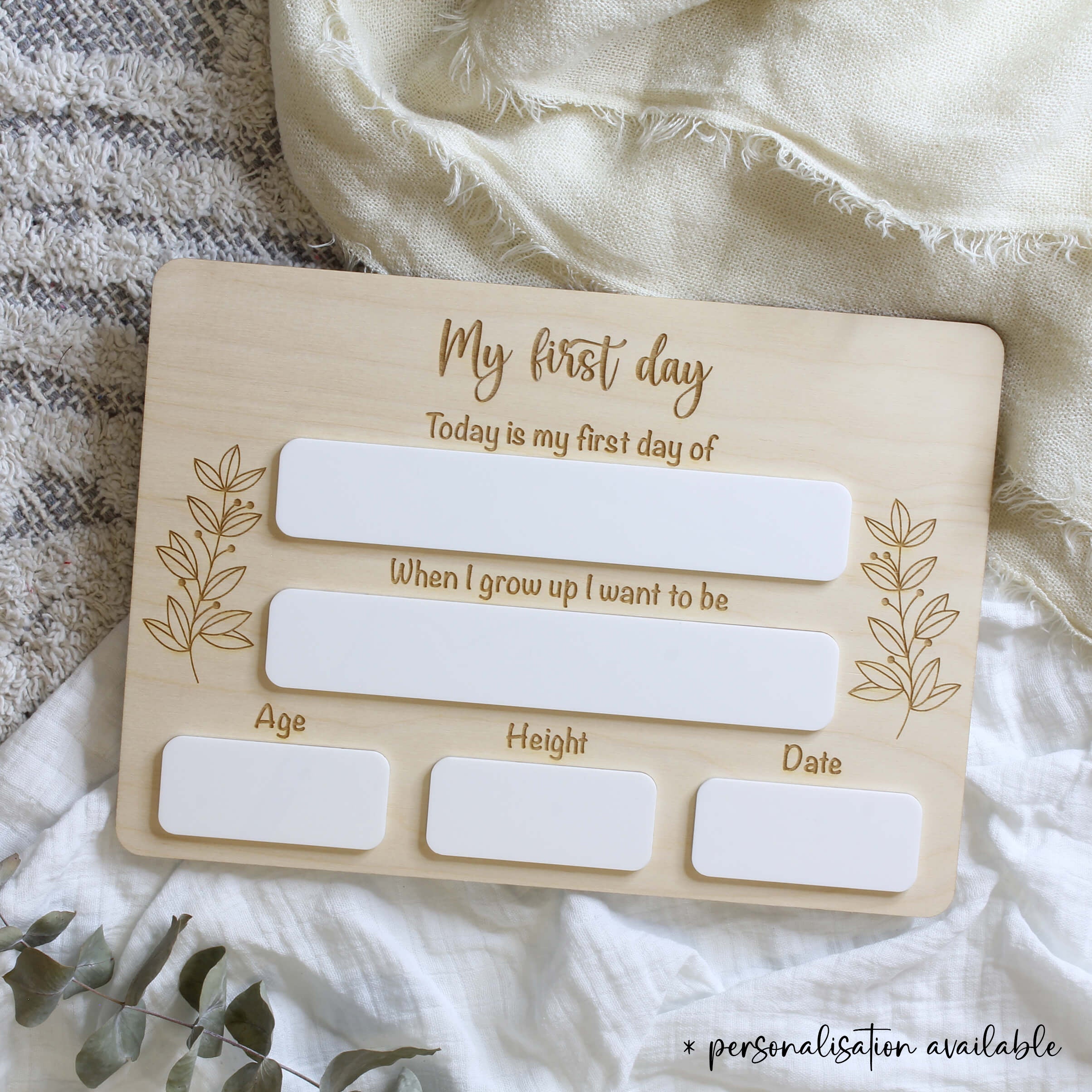 Personalised First Day Board - White or Black – Meridian Etch