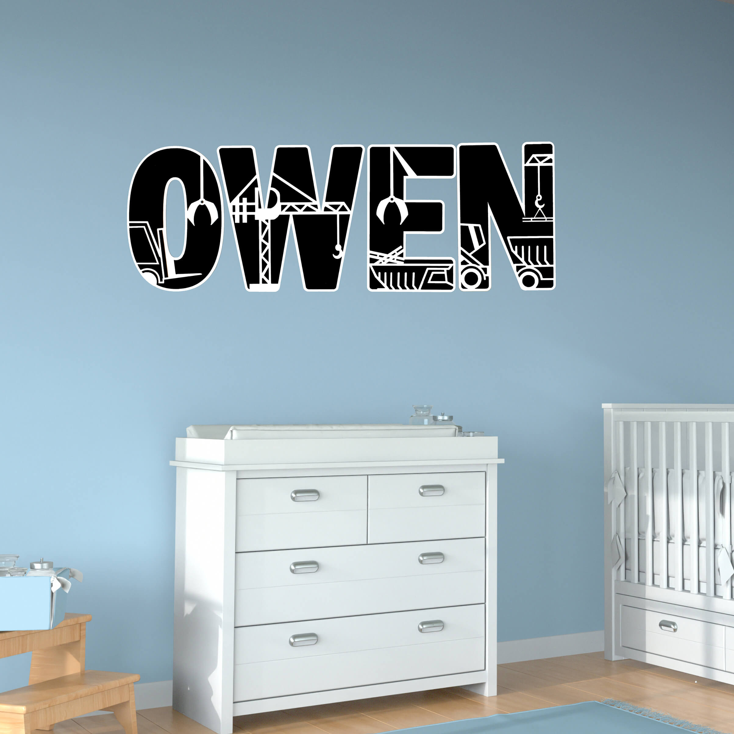 Kids Personalised Construction Theme Name Sign – Meridian Etch