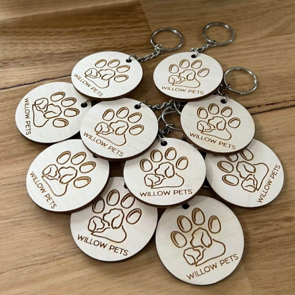 Wooden Business Logo Keyrings – Meridian Etch