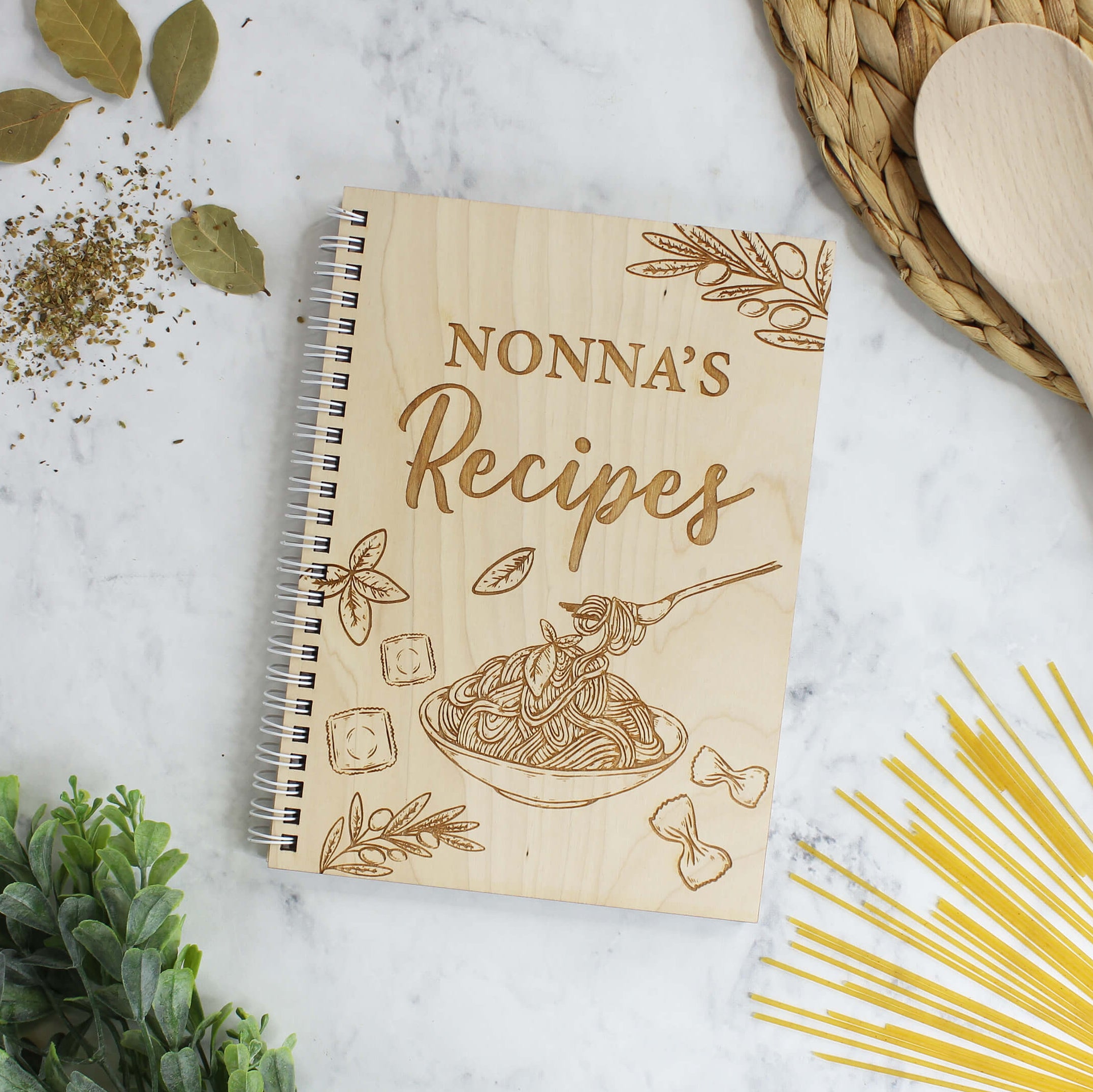 Personalised Wooden Nonna's Recipe Book - Meridian Etch