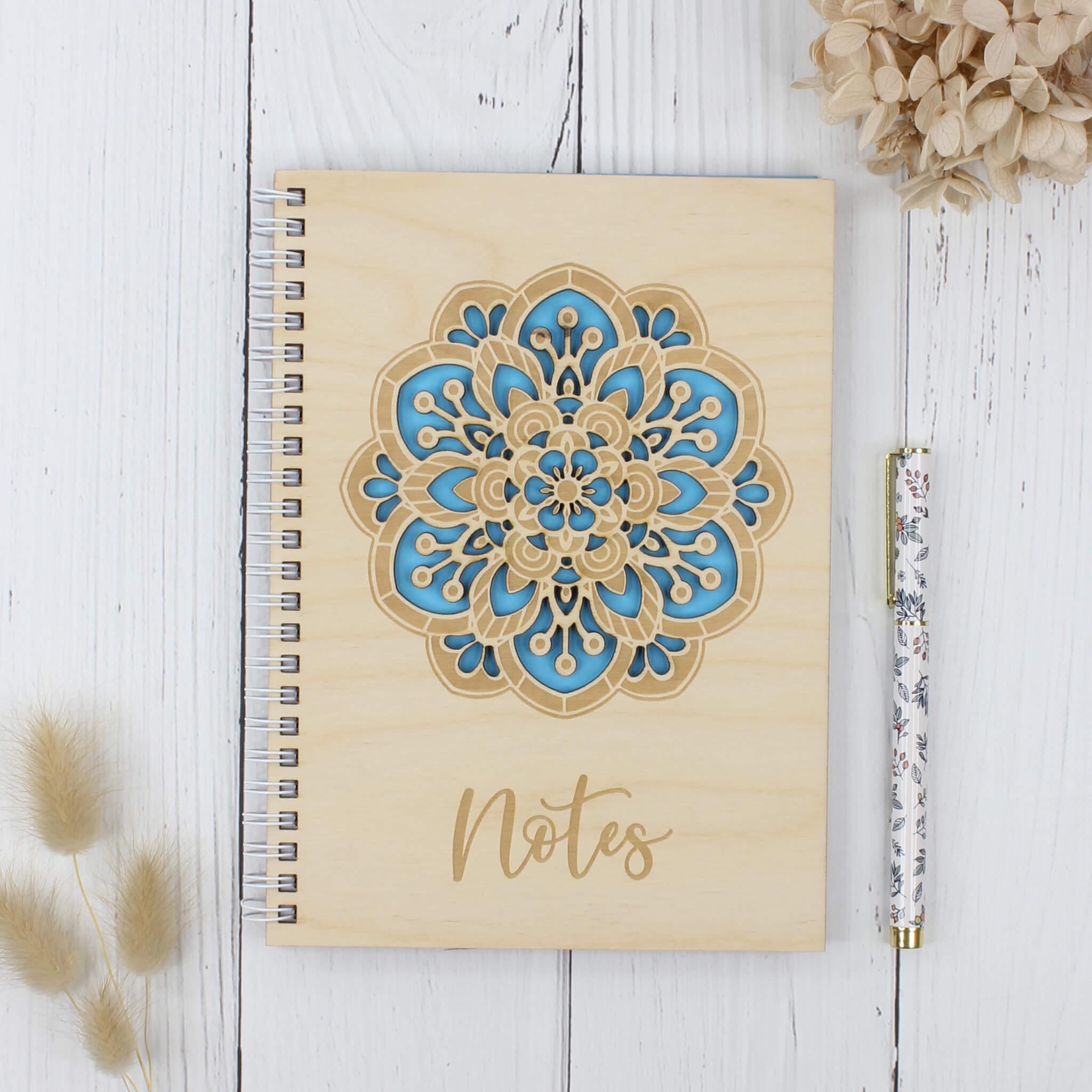 Personalised Wooden Notebook - Mandala - Meridian Etch