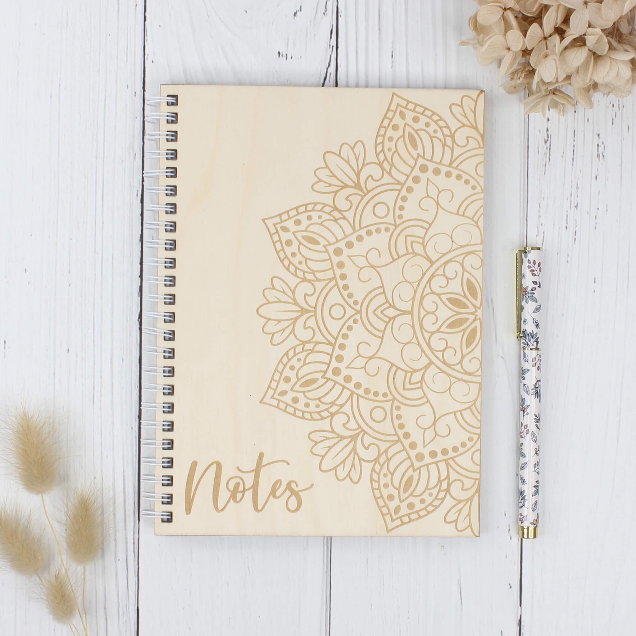 Personalised Wooden Notebook - Mandala - Meridian Etch