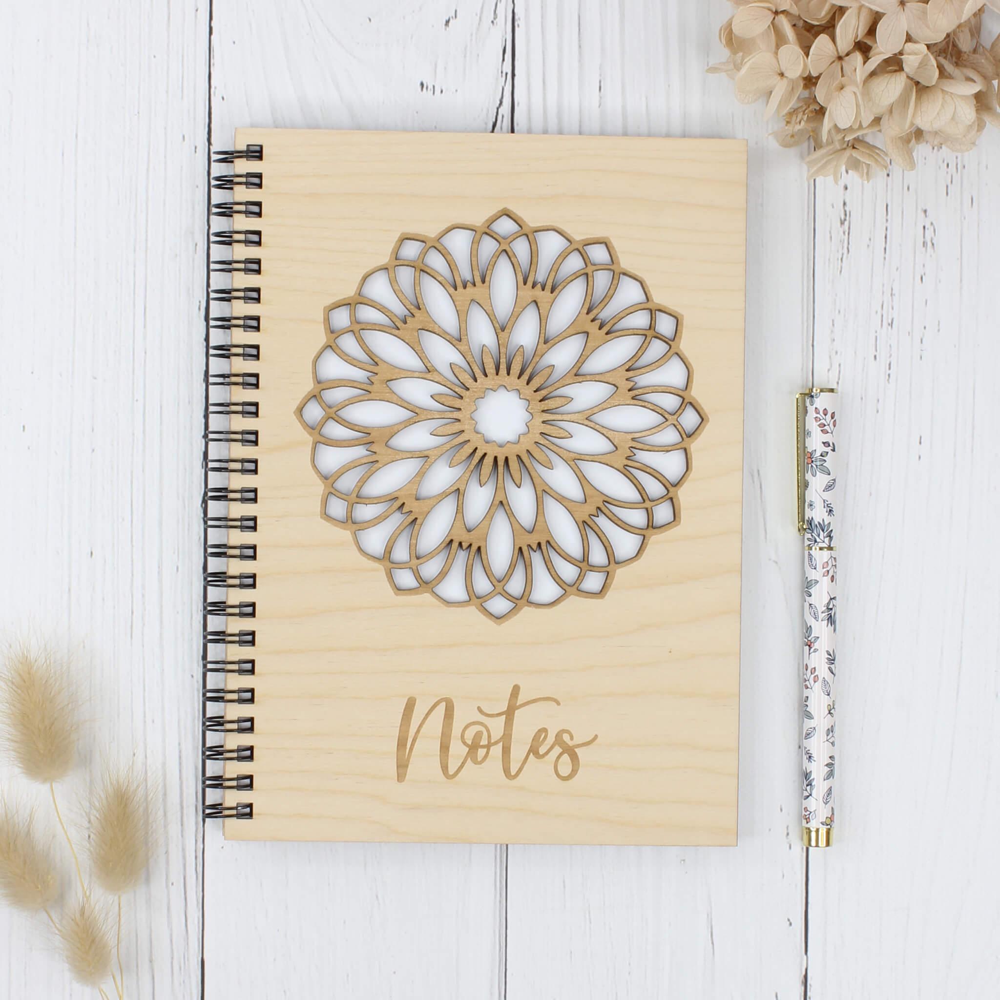 Personalised Wooden Notebook - Mandala - Meridian Etch