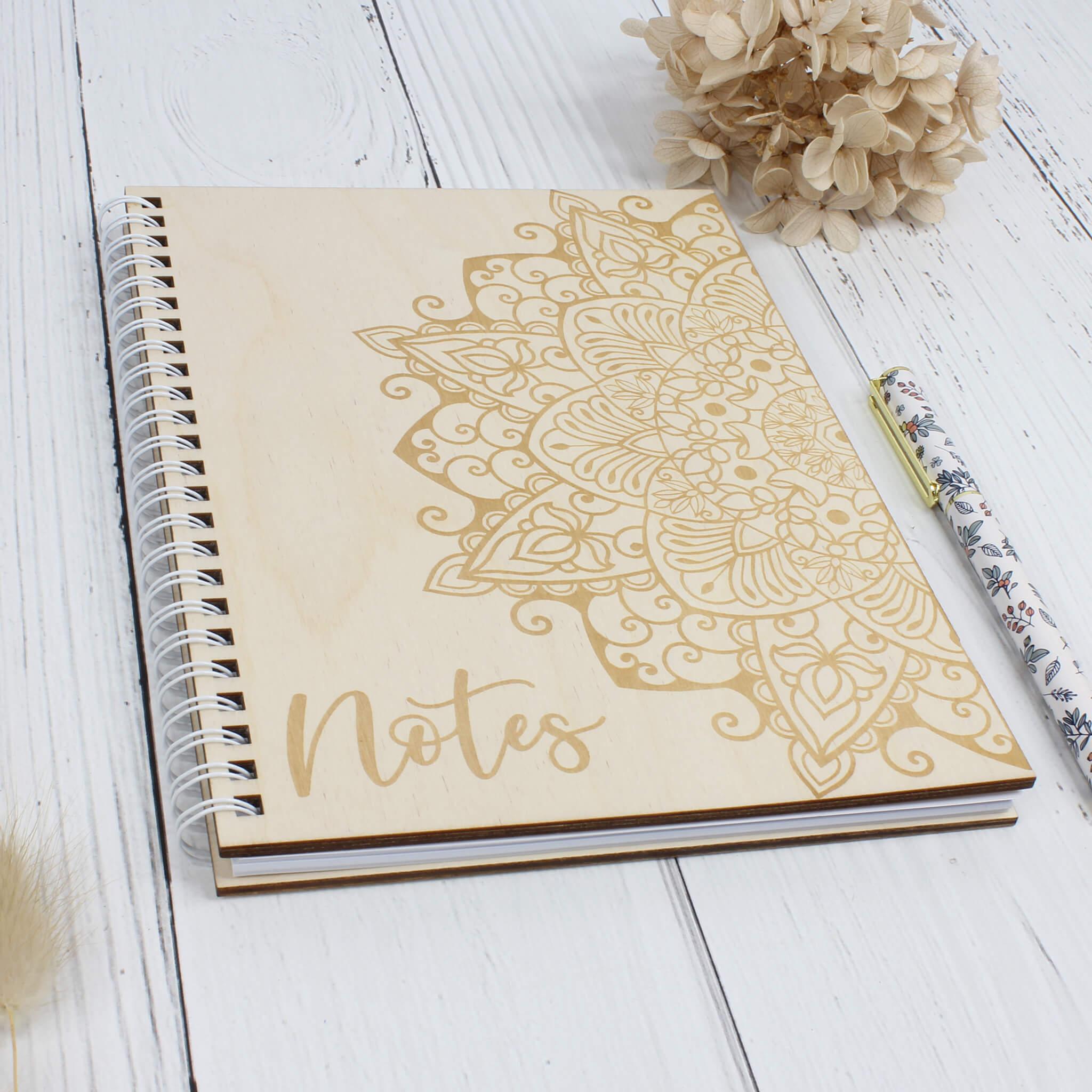 Personalised Wooden Notebook - Mandala - Meridian Etch