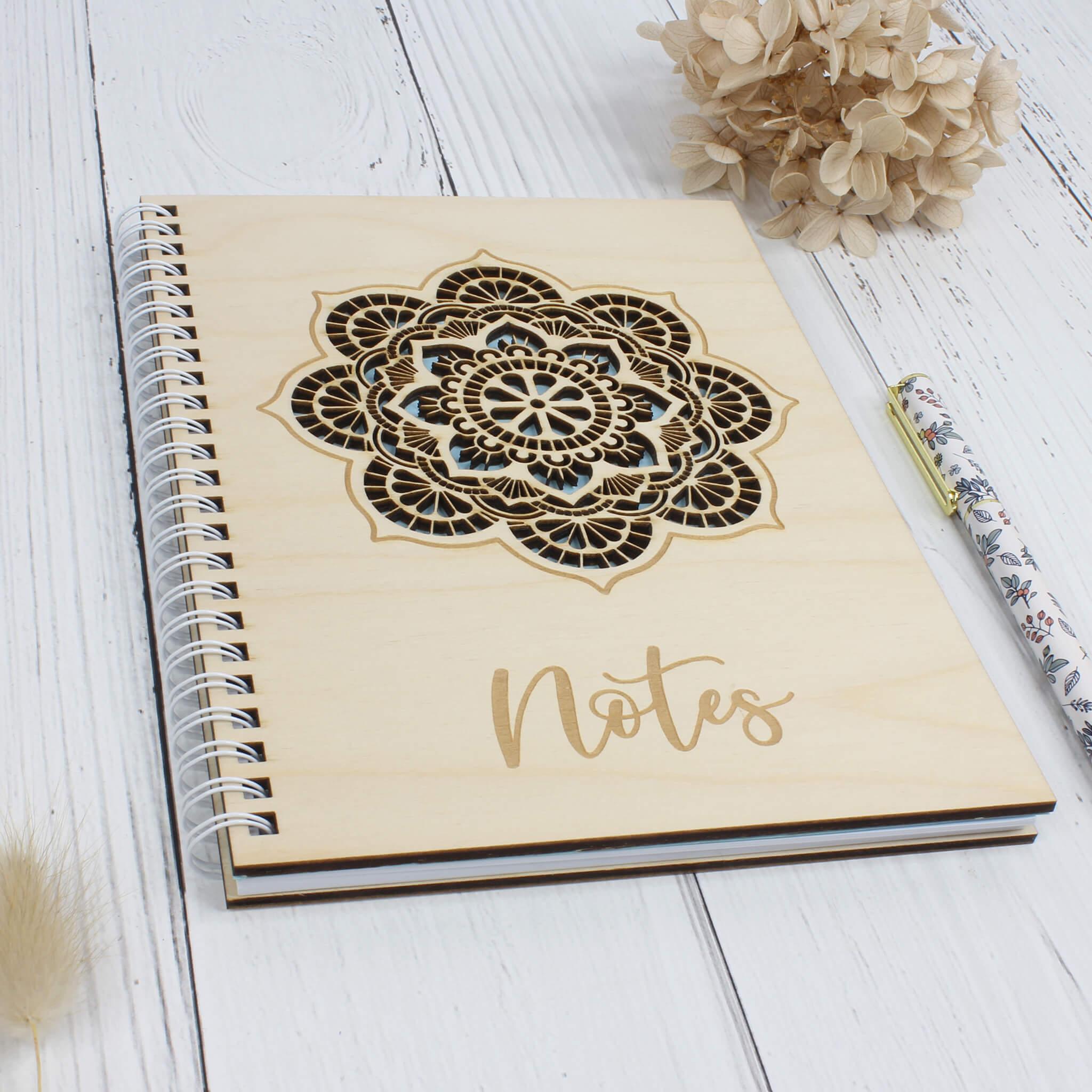 Personalised Wooden Notebook - Mandala - Meridian Etch