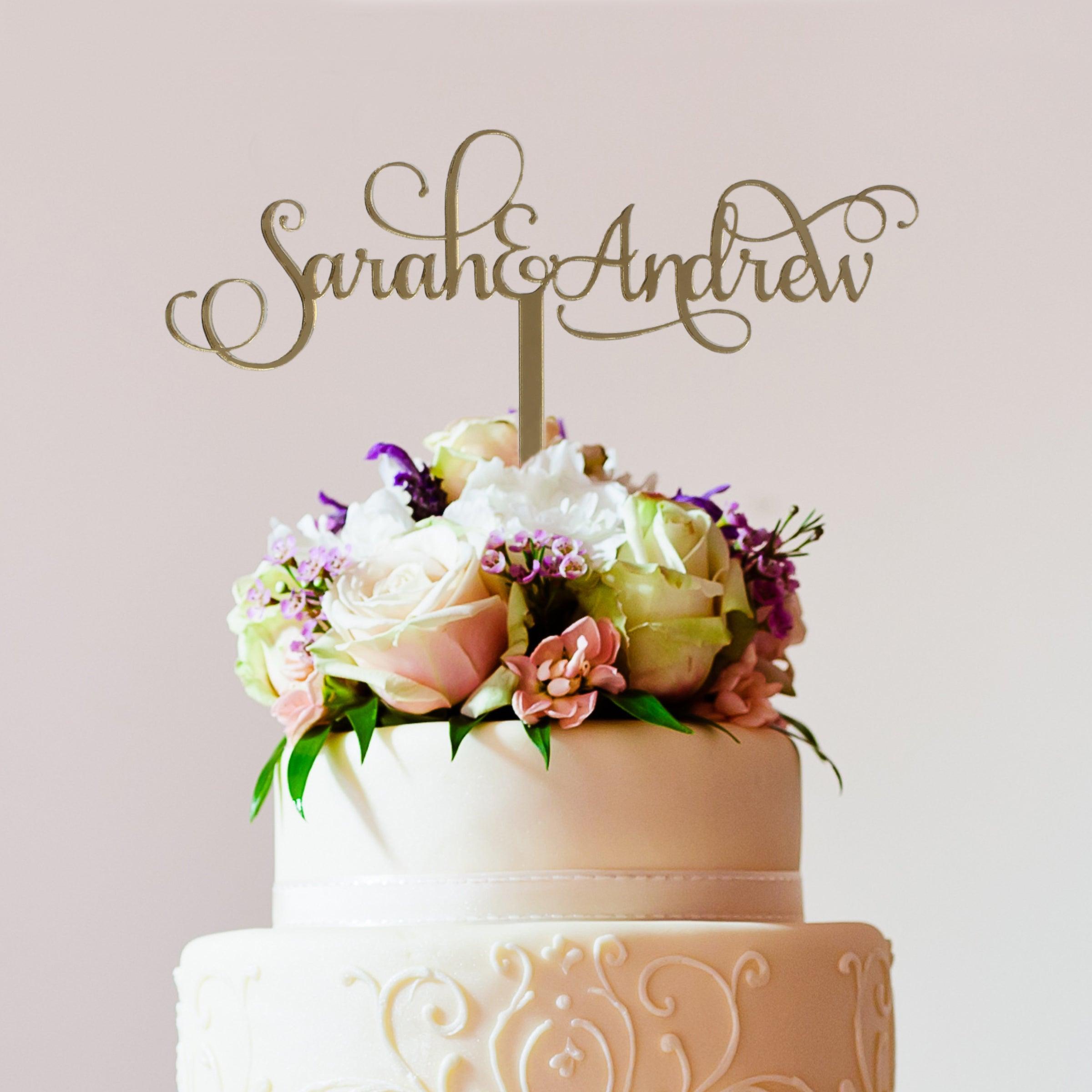 Personalised Wedding Cake Topper with Names - Meridian Etch
