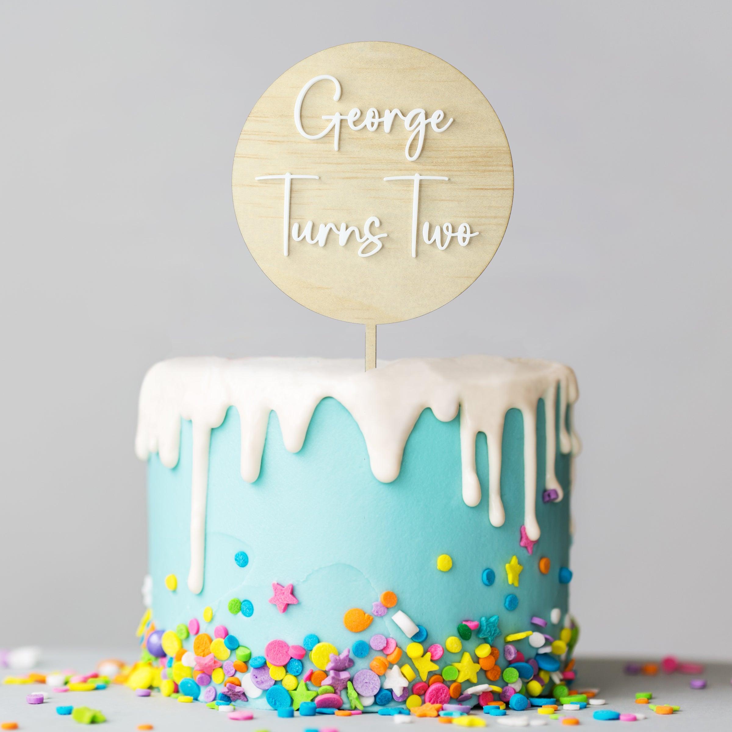 Personalised Round Wooden Cake Topper – Meridian Etch