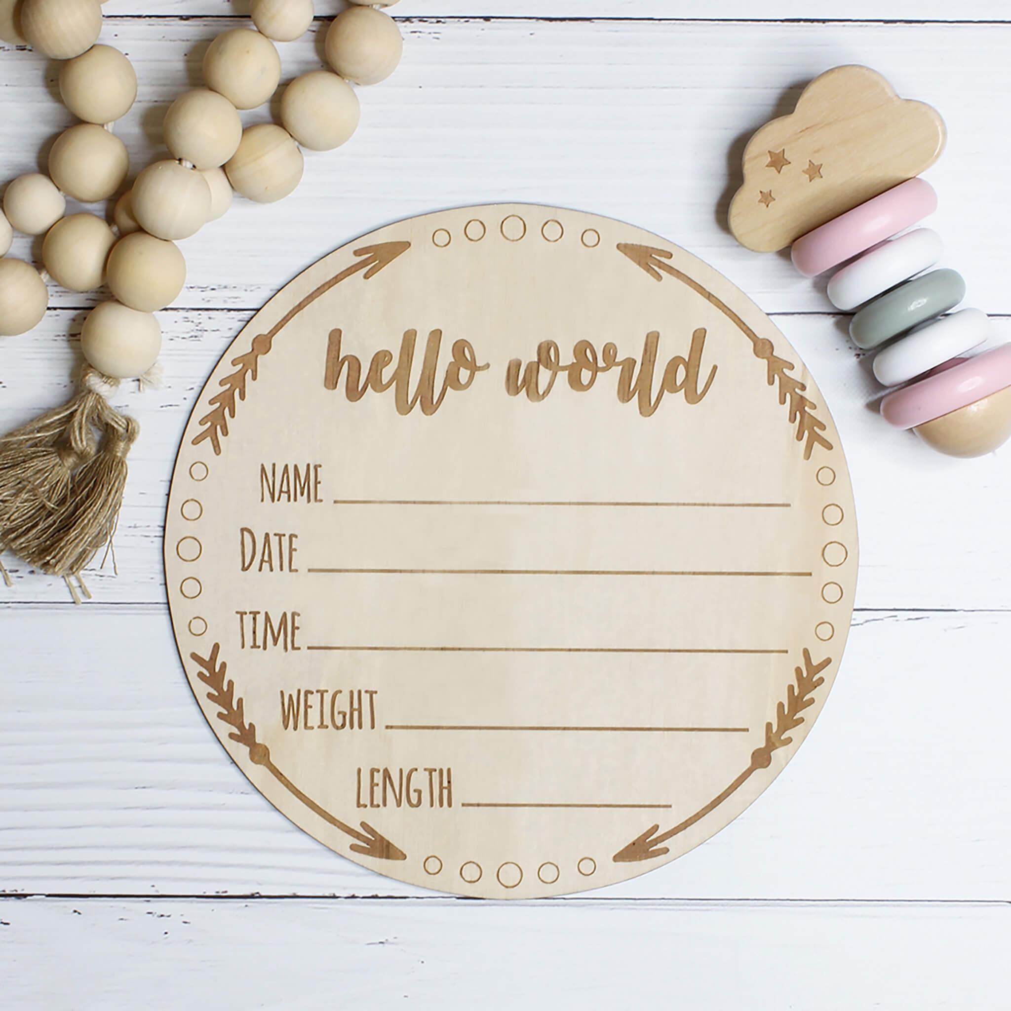 Laser Cut Wooden Birth Announcement - Meridian Etch